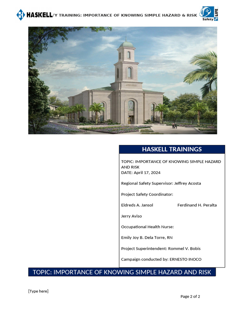 Importance of Knowing Simple Hazard and Risk - Ernesto | PDF