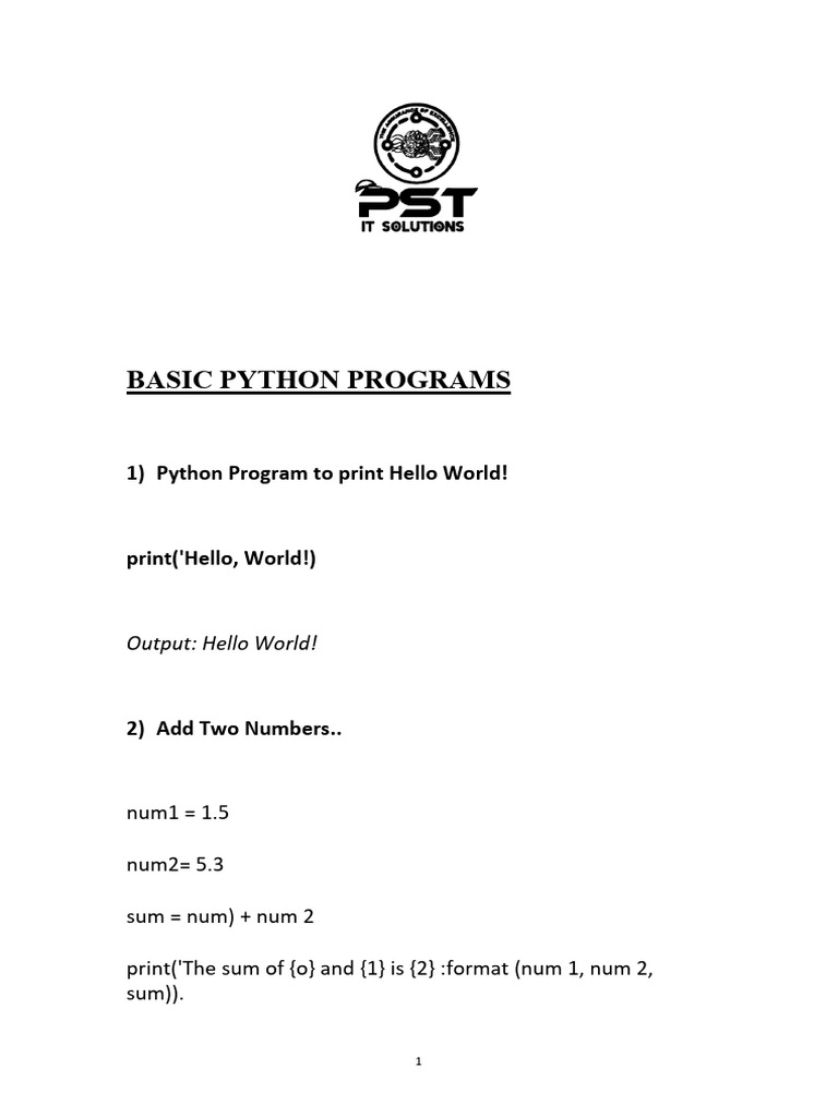 Basic Python Programs by PST IT SOLUTIONS | PDF | Fahrenheit | Computer ...