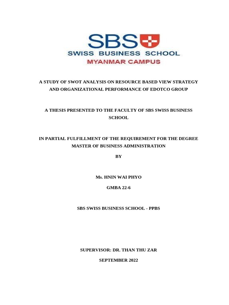 Hnin Wai Phyo - Final Thesis | PDF | Strategic Management | Swot Analysis