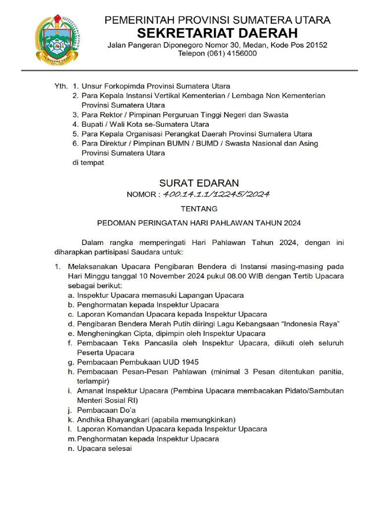 Surat Edaran Upacara HAWAN 2024 | PDF