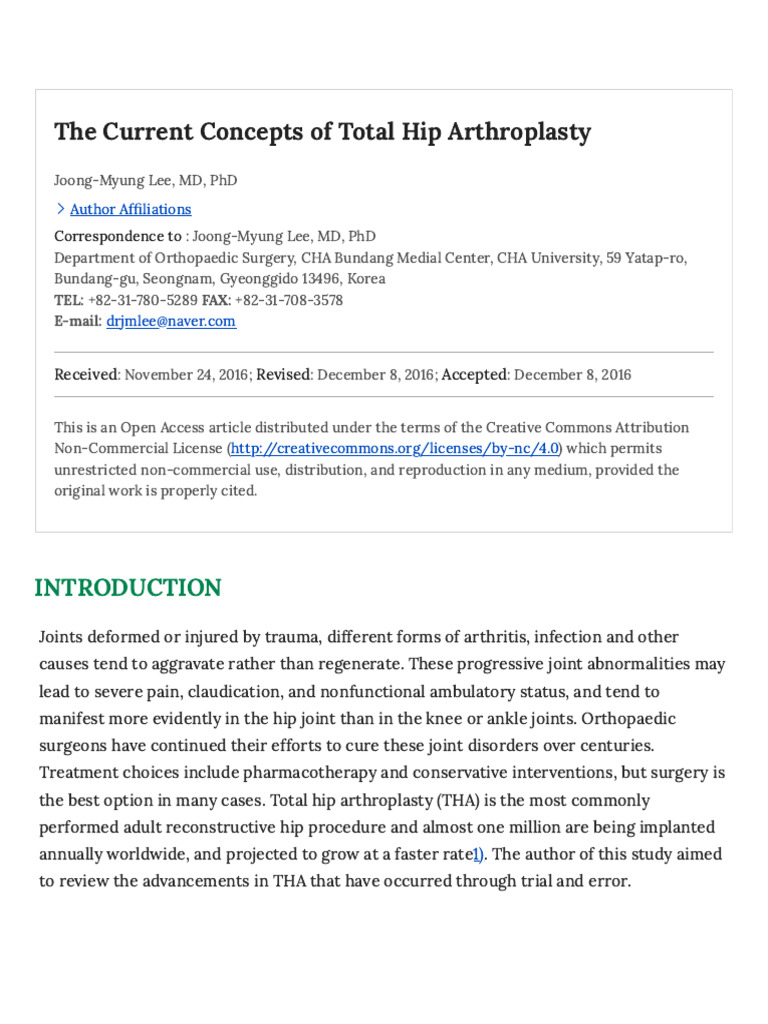 The Current Concepts of Total Hip Arthroplasty | PDF