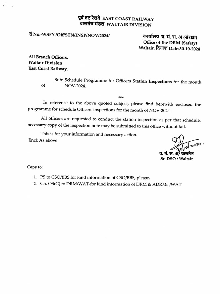 Schedule Program of Officers Station Inspections For The Month of Nov ...