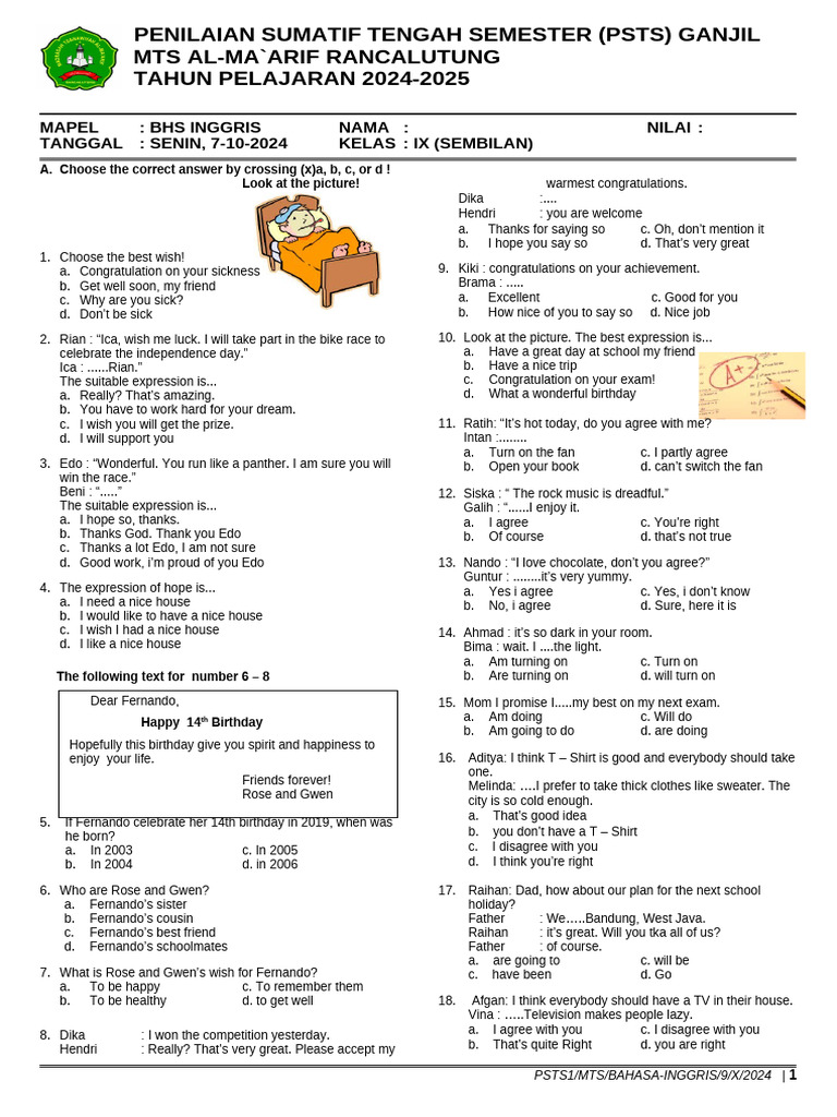 PSTS1 BHS Inggris 9 TH24 | PDF