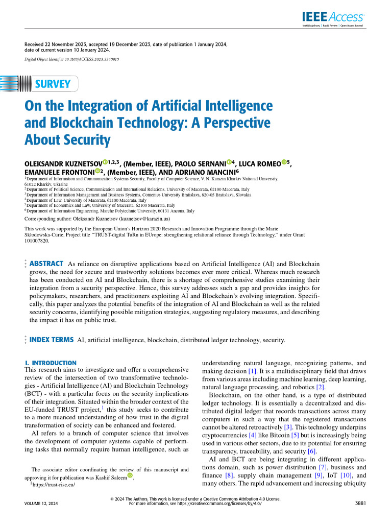 On the Integration of Artificial Intelligence and Blockchain Technology a Perspective About ...
