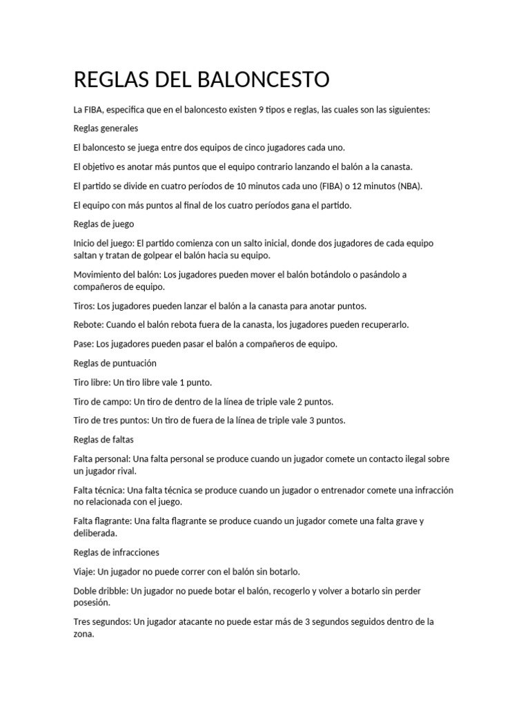 Reglas Del Baloncesto | PDF | Deportes atléticos | Reglas y ...