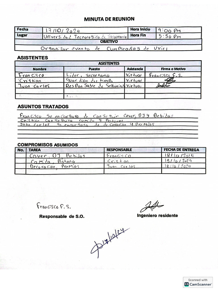 Minuta de Reunion | PDF
