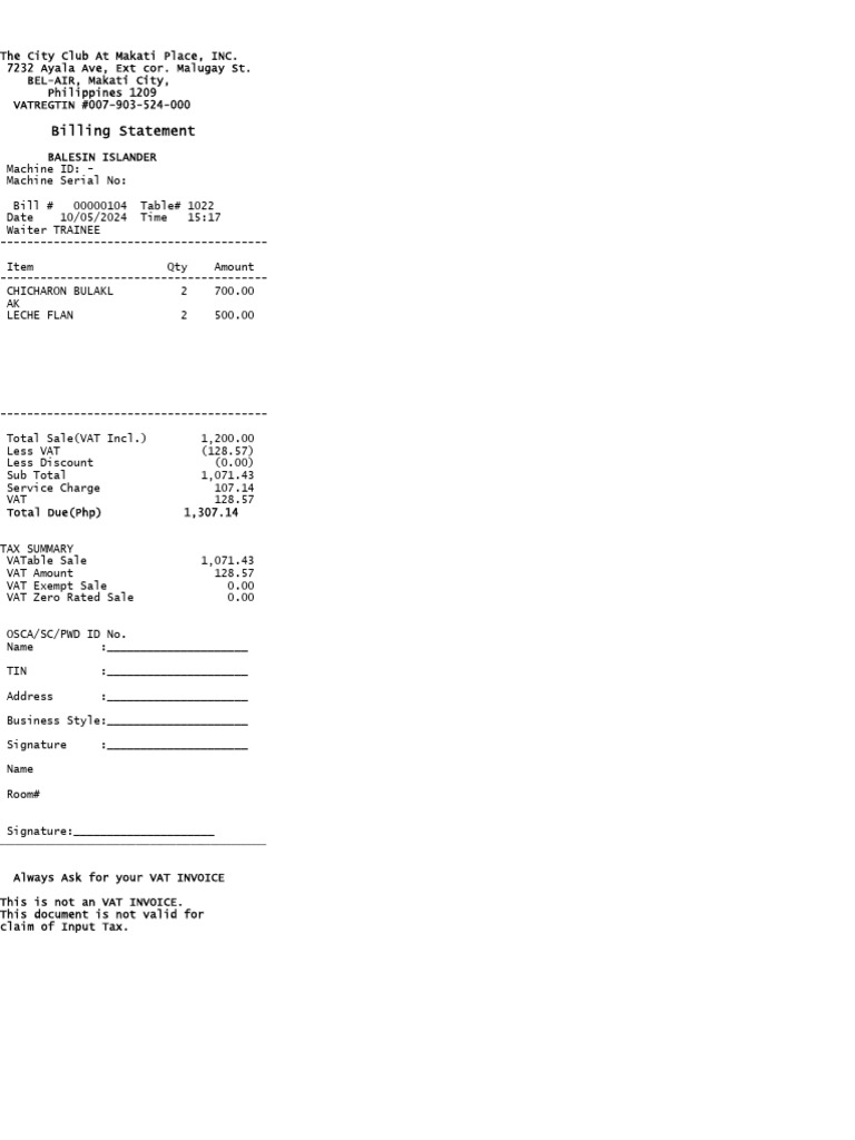 Sample Philippine POS VAT Invoice 1 | PDF