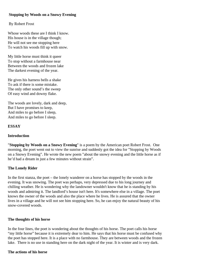 Analysis of Frost's Snowy Evening Poem | PDF | Classics | General Fiction