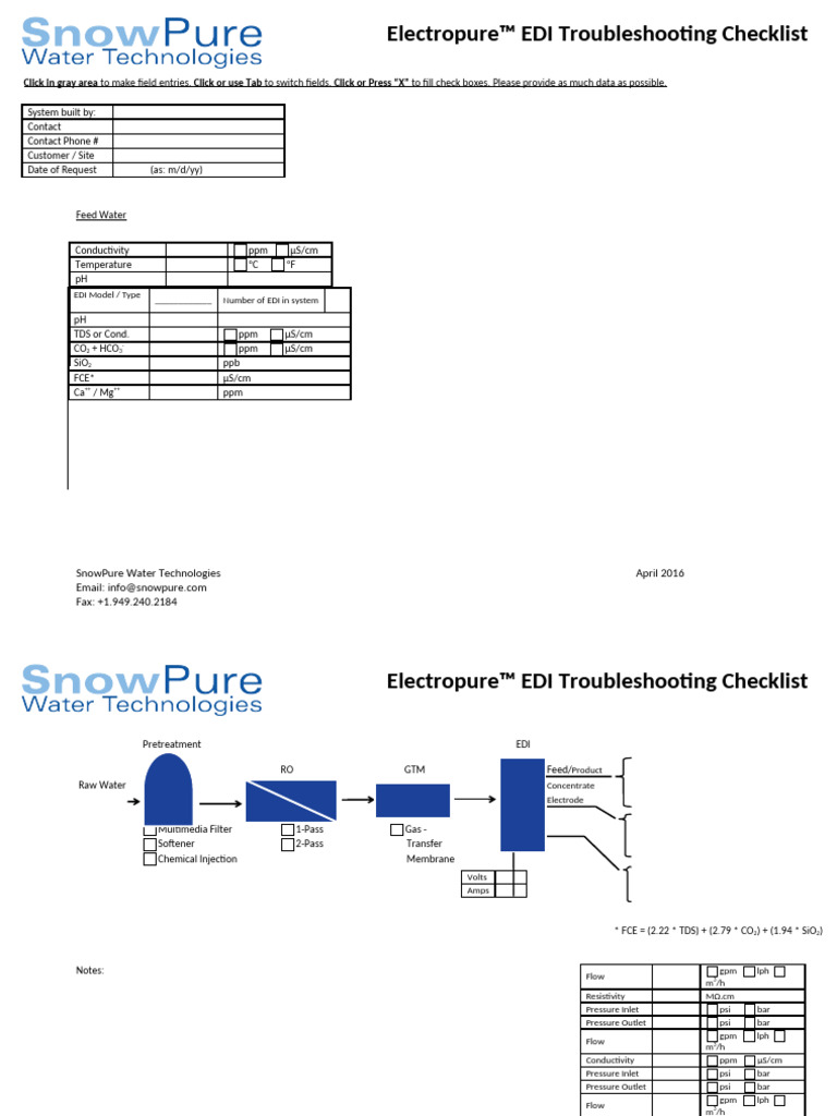 SnowPure EDI Troubleshooting Checklist Graphical 2 | PDF | Carbon ...