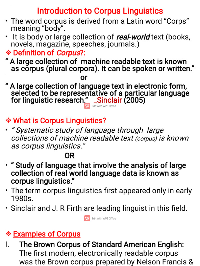 Corpus Linguistics Lect 1 | PDF | Foreign Language Studies | Classics