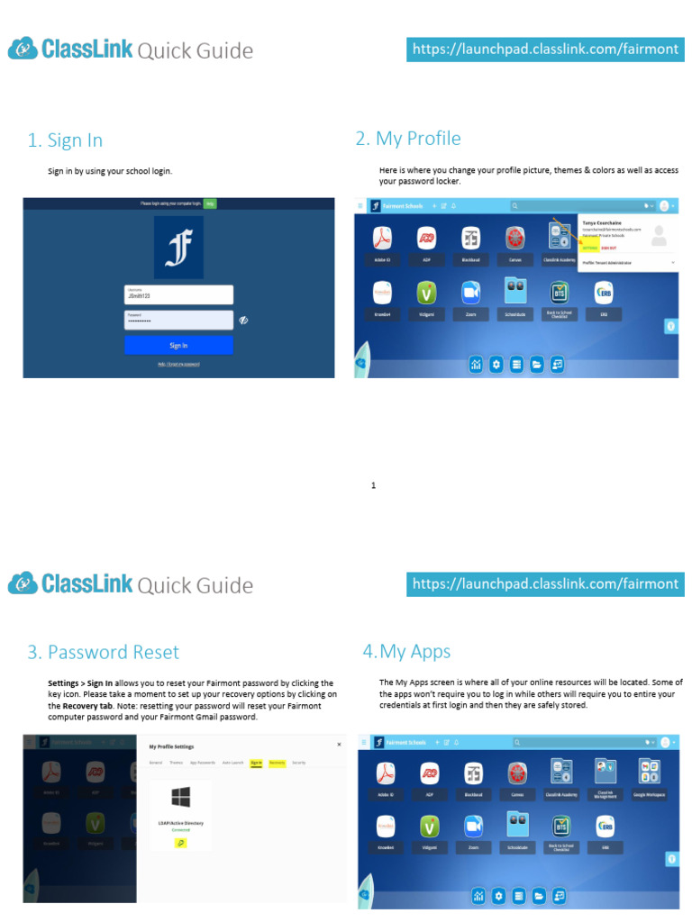 Classlink Quick Guide Fairmont Version - Student | PDF | Password | Login