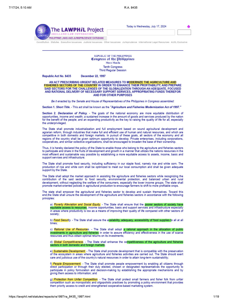 17 Republic Act No. 8435 | PDF | Agriculture | Food Security