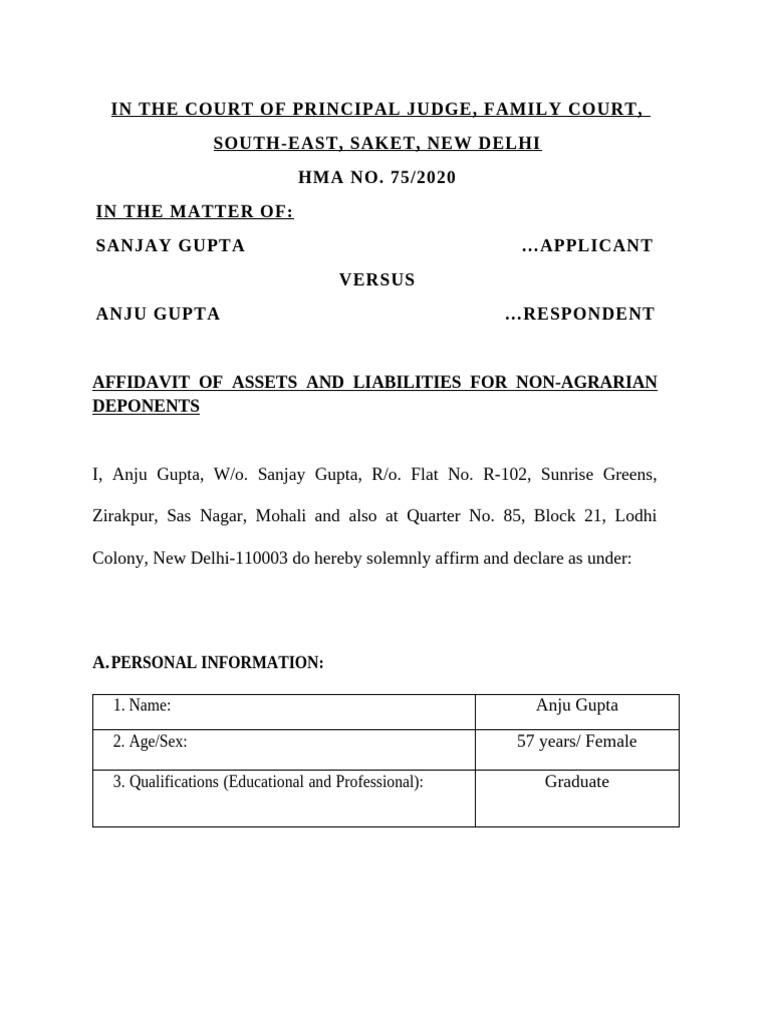 AFFIDAVIT OF ASSETS AND LIABILITIES FOR NON (AutoRecovered) | PDF ...