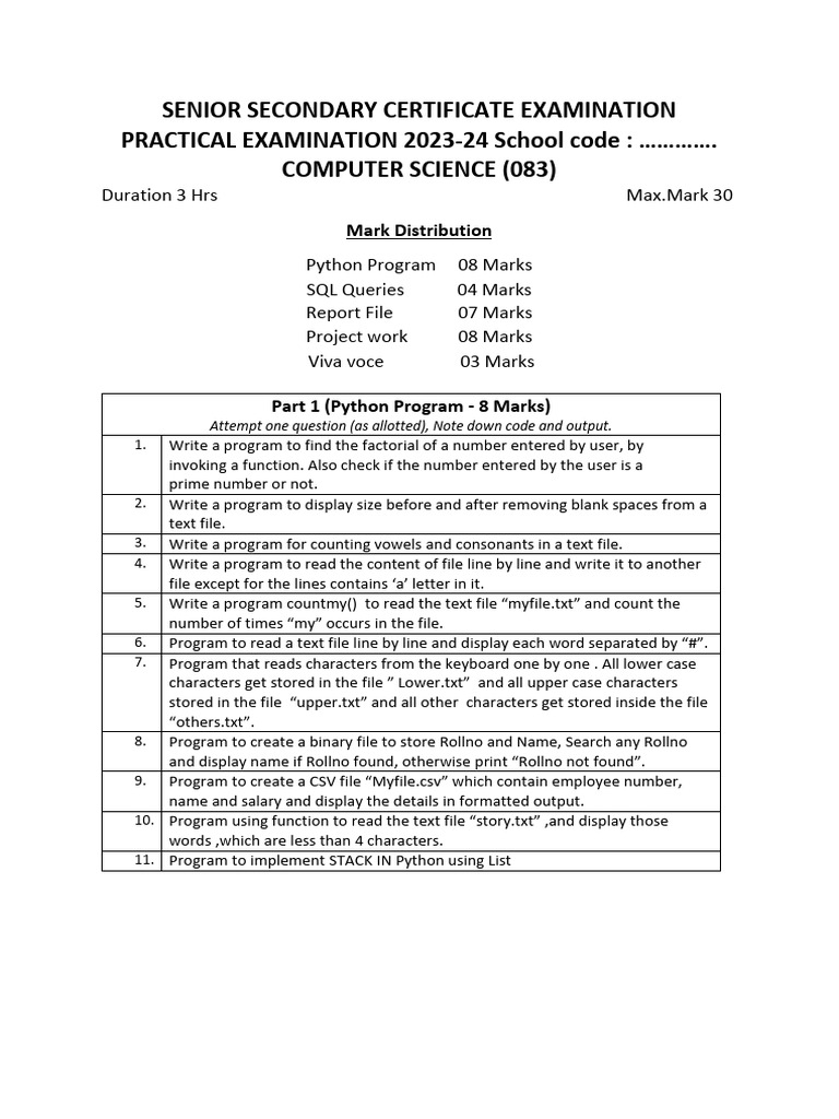 Practical QN CS 2023-24 | PDF | Text File | Computer Data