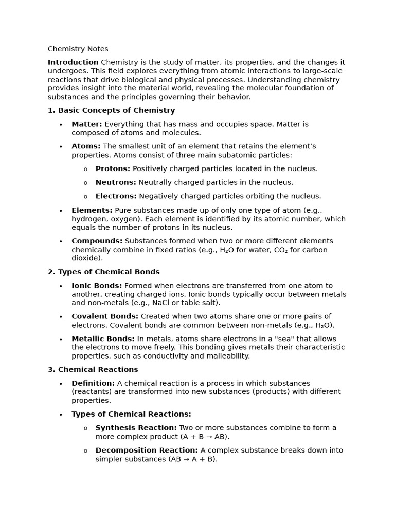 Chemistry Notes | PDF | Chemistry | Chemical Bond