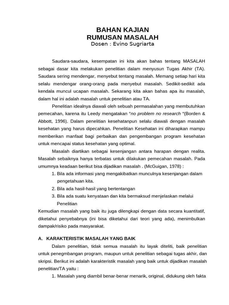 Contoh Rumusan Masalah Penelitian | PDF