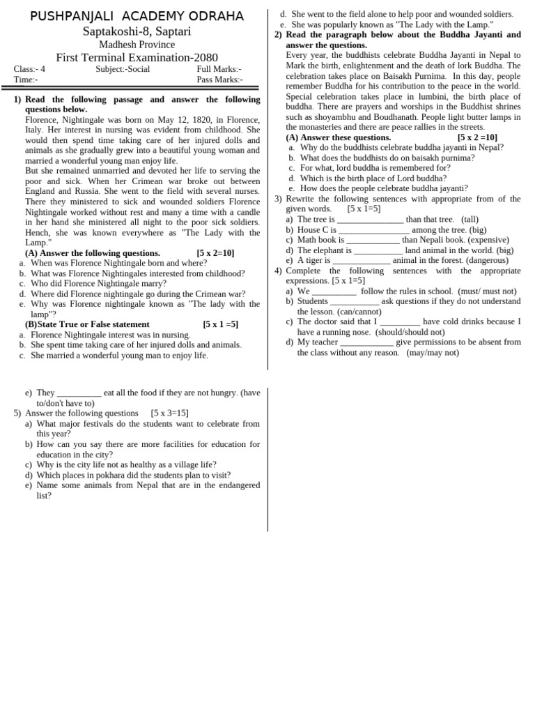 Class 7 English | PDF | Florence Nightingale