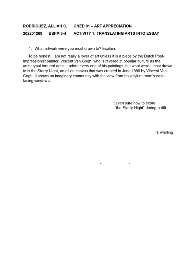 202201269-Rodriguez, Alliah C. BSBMFM3-4 | PDF | Vincent Van Gogh