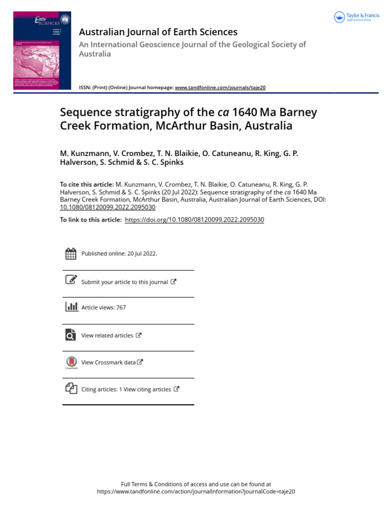 Sequence Stratigraphy of The Ca 1640 Ma Barney Creek Formation McArthur ...
