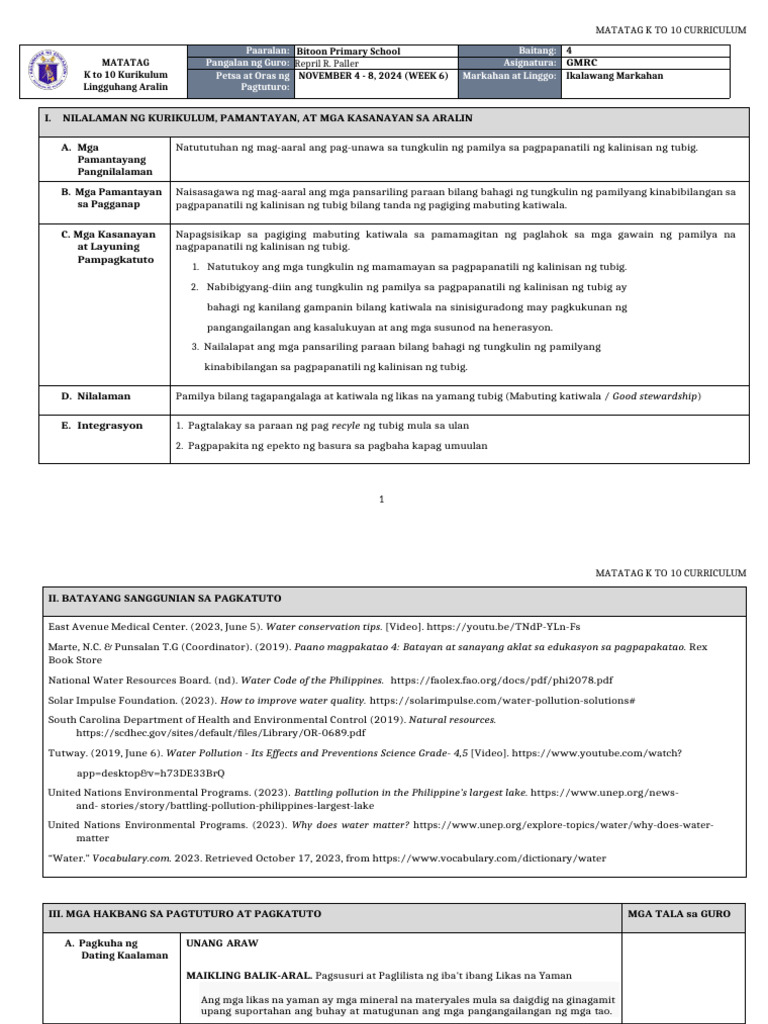 DLL Matatag - GMRC 4 Q2W6 | PDF
