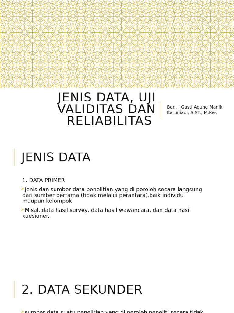 Jenis Data, Uji Validitas Dan Reliabilitas | PDF