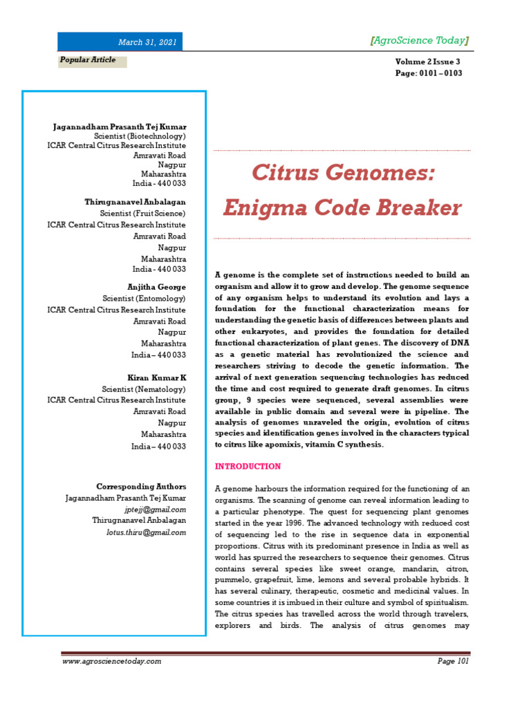 Citrus Genomes: Enigma Code Breaker | PDF | Citrus | Genome