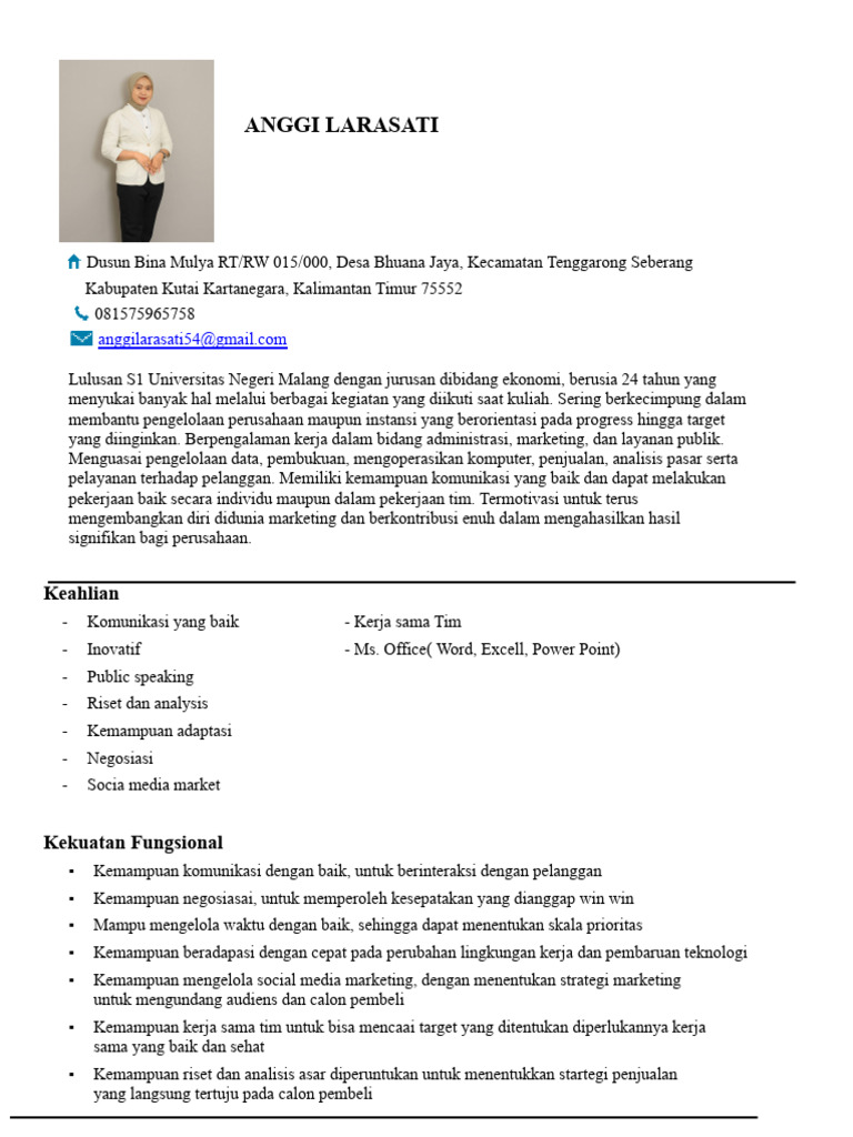 CV Anggi Larasati | PDF