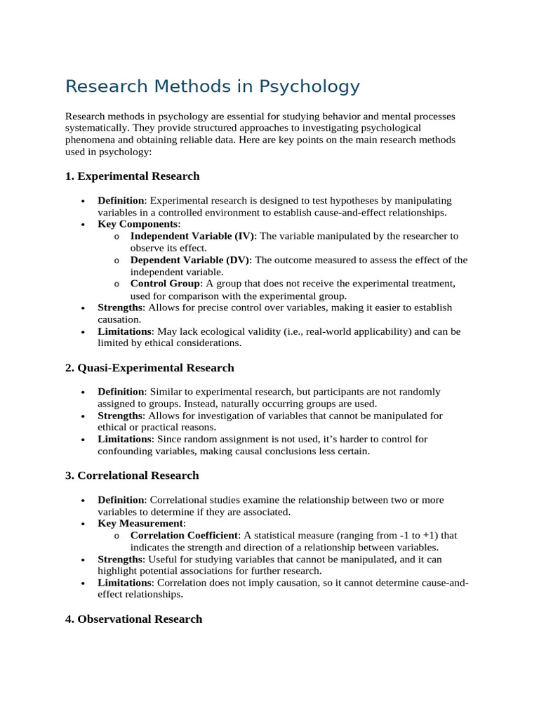 Key Research Methods in Psychology | PDF | Experiment | Causality