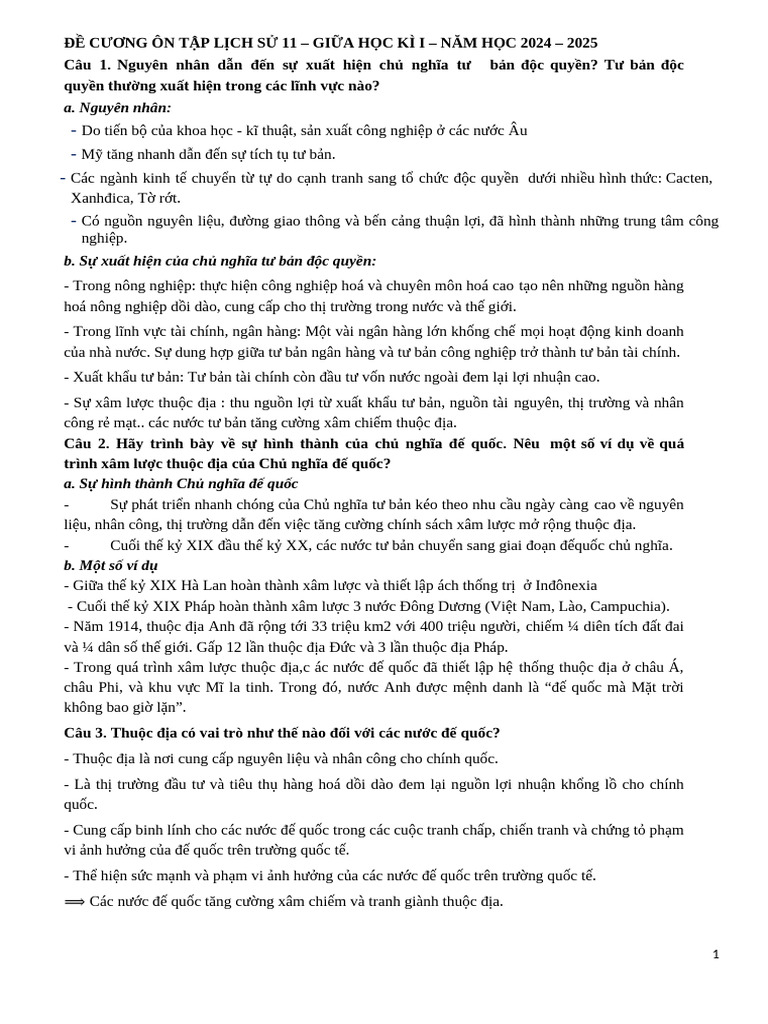 DỀ CƯƠNG TỰ LUẬN K11-GIUA HK1-NH 24-25 | PDF