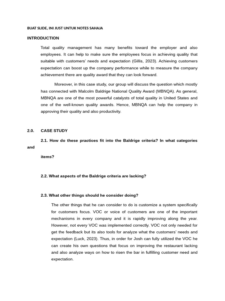 CASE STUDY - Chapter 9 Answer | PDF | Quality Management | Business