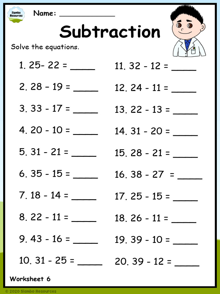 Grade 2 Subtraction Worksheet 6 | PDF | Teaching Methods & Materials