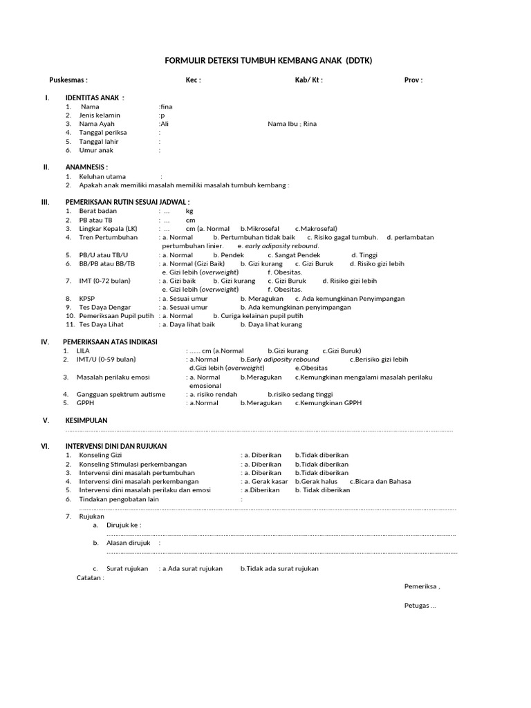 Formulir DDTK - Kosong | PDF