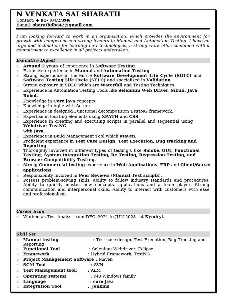 Testing Resume Pdf Selenium Software Software Testing