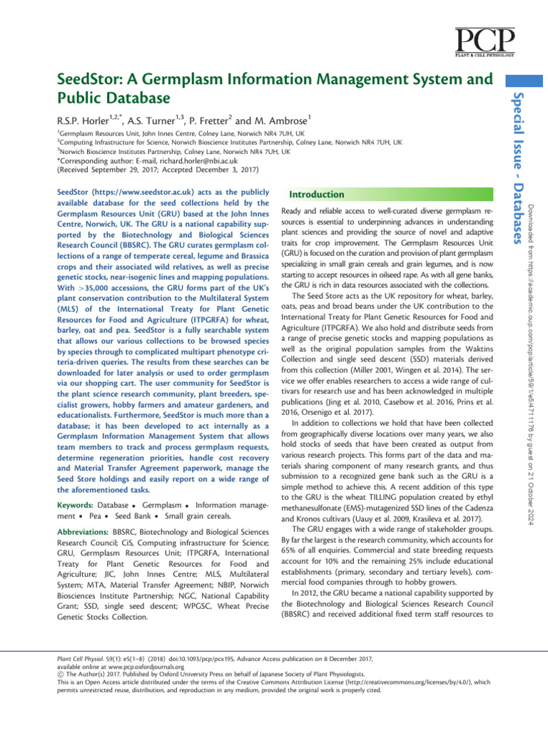 SeedStor: Germplasm Database & Management | PDF | Wellness