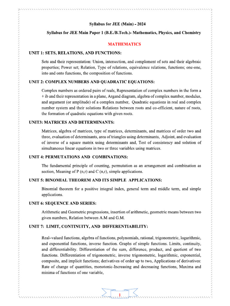 JEE Mains Syllabus | PDF
