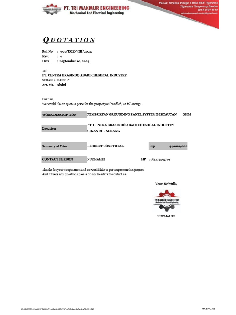 Pembuatan Grounding Panel System 0.5 Ohm | PDF | Indonesian Rupiah