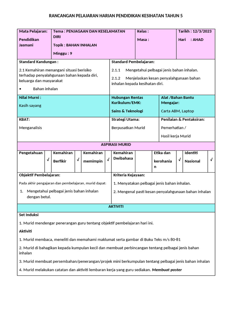 RPH PK TAHUN 5 2023 M9 at ARAS | PDF