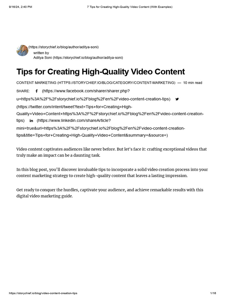 High-Quality Video Creation Tips | PDF | Target Audience | Composition ...
