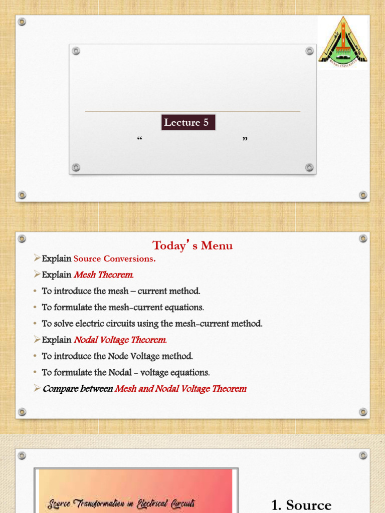 Lecture (5) | PDF | Electrical Network | Electromagnetism