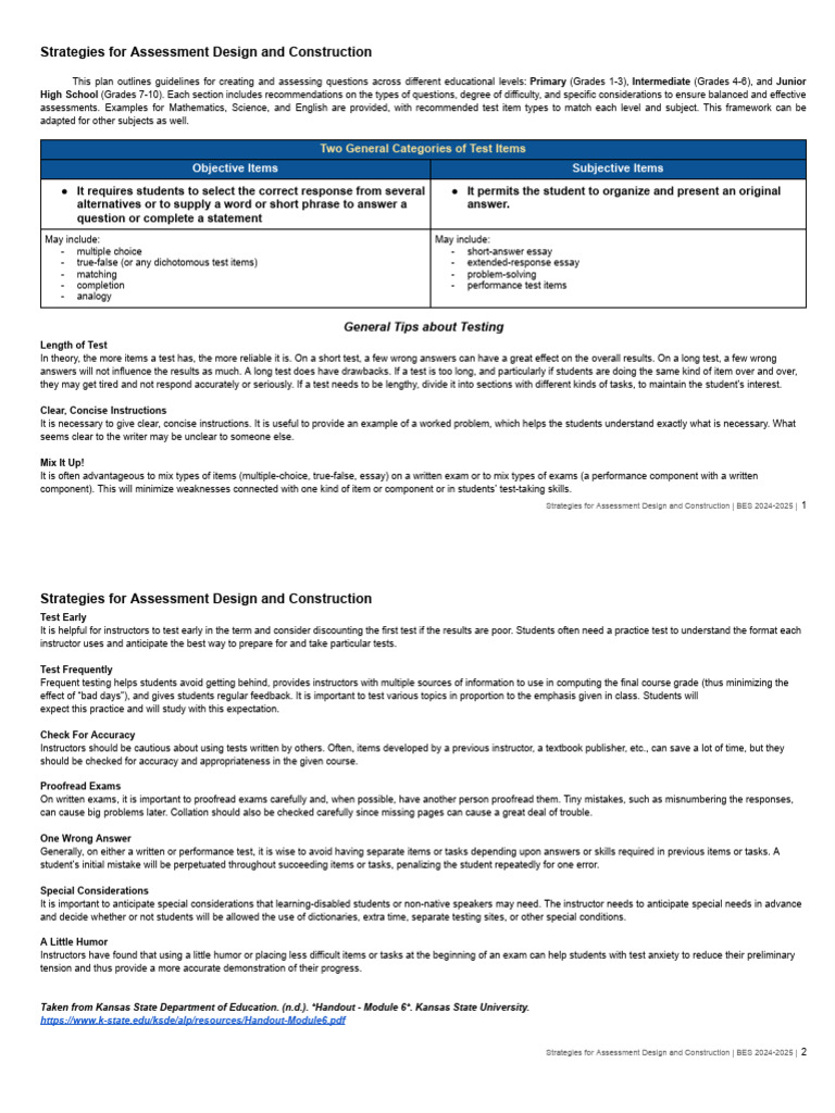 Strategies For Assessment Design and Construction | PDF | Educational ...