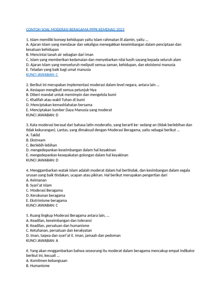 Contoh 11. Soal Moderasi Beragama PPPK Kemenag 2023 | PDF | Ilmu Sosial | Filsafat