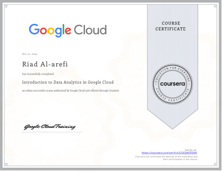 Google Cloud Coursera LS72CDATQDX0 | PDF