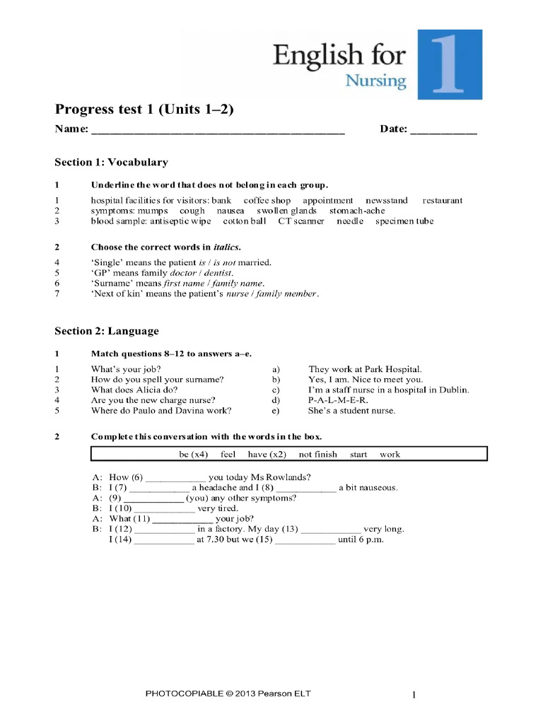 Progress Test Unit 1-2 | PDF