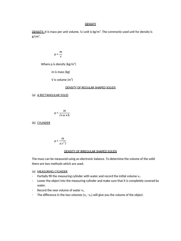 Density | PDF | Density | Volume