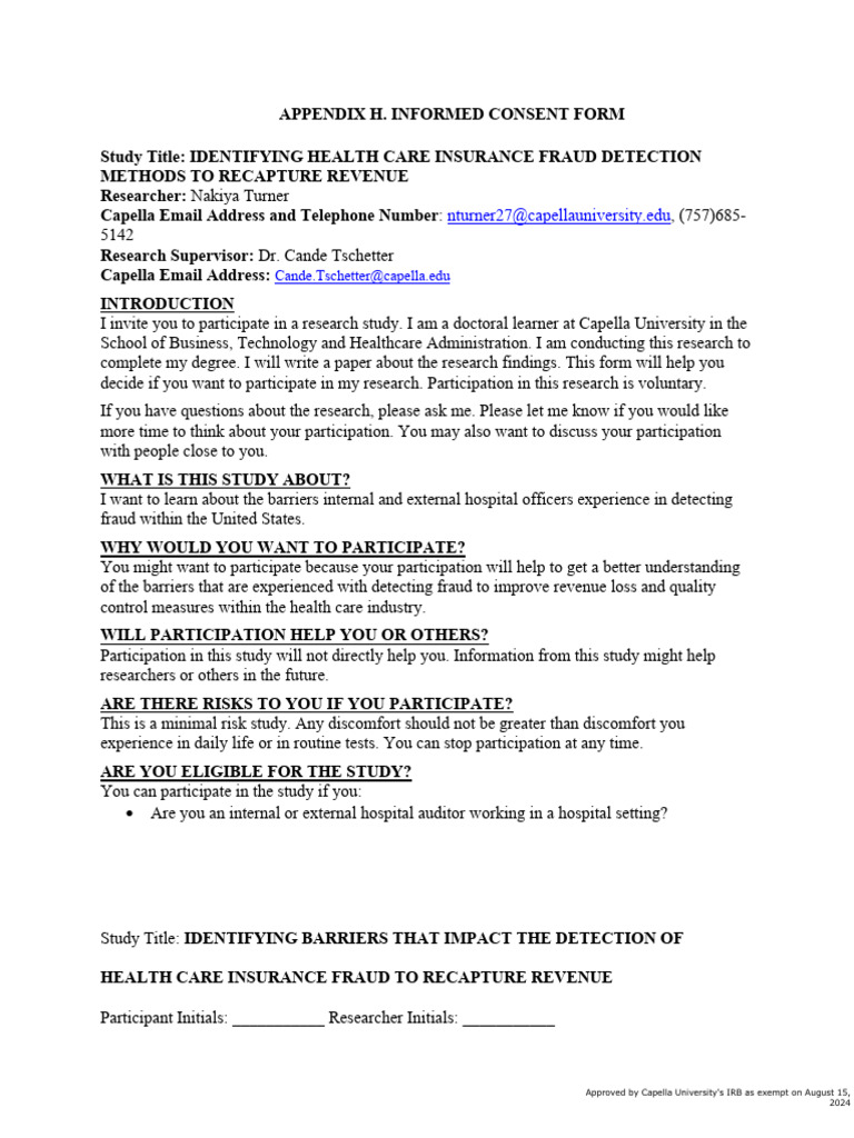 Appendix H. Informed Consent Form | PDF | Privacy | Institutional ...