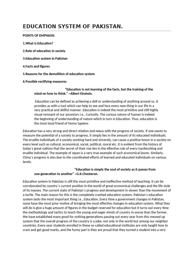 Education System of Pakistan | PDF | Pakistan