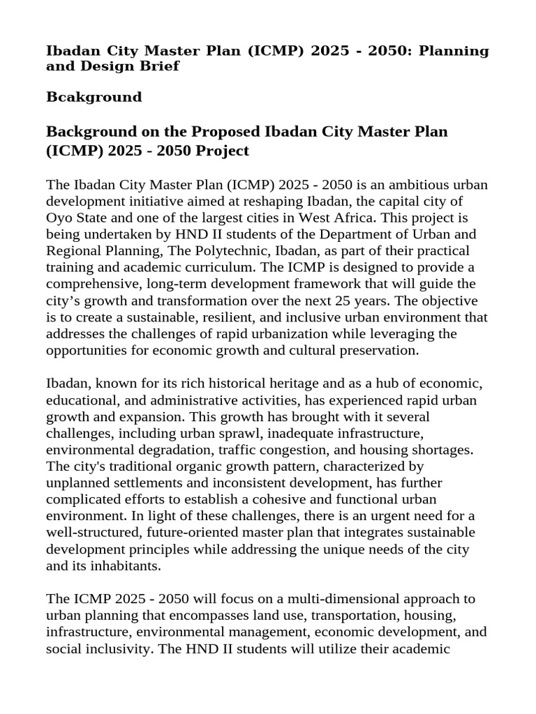 Ibadan City Master Plan | PDF | Infrastructure | Sustainability