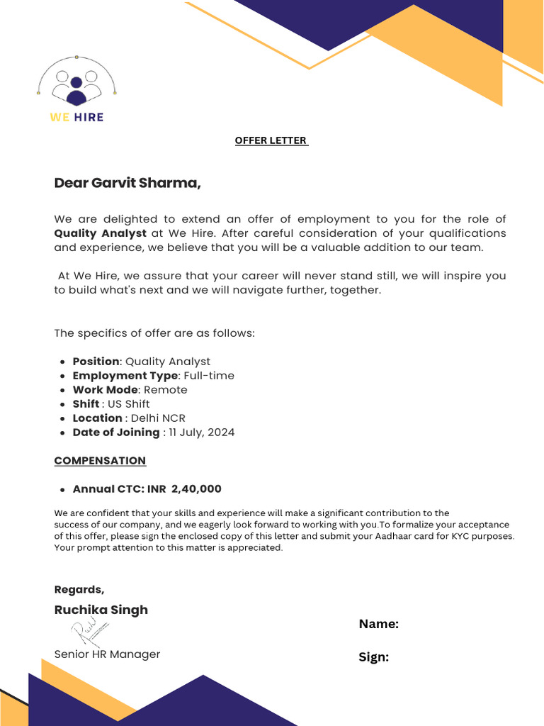 Offer Letter We Hire | PDF | Business