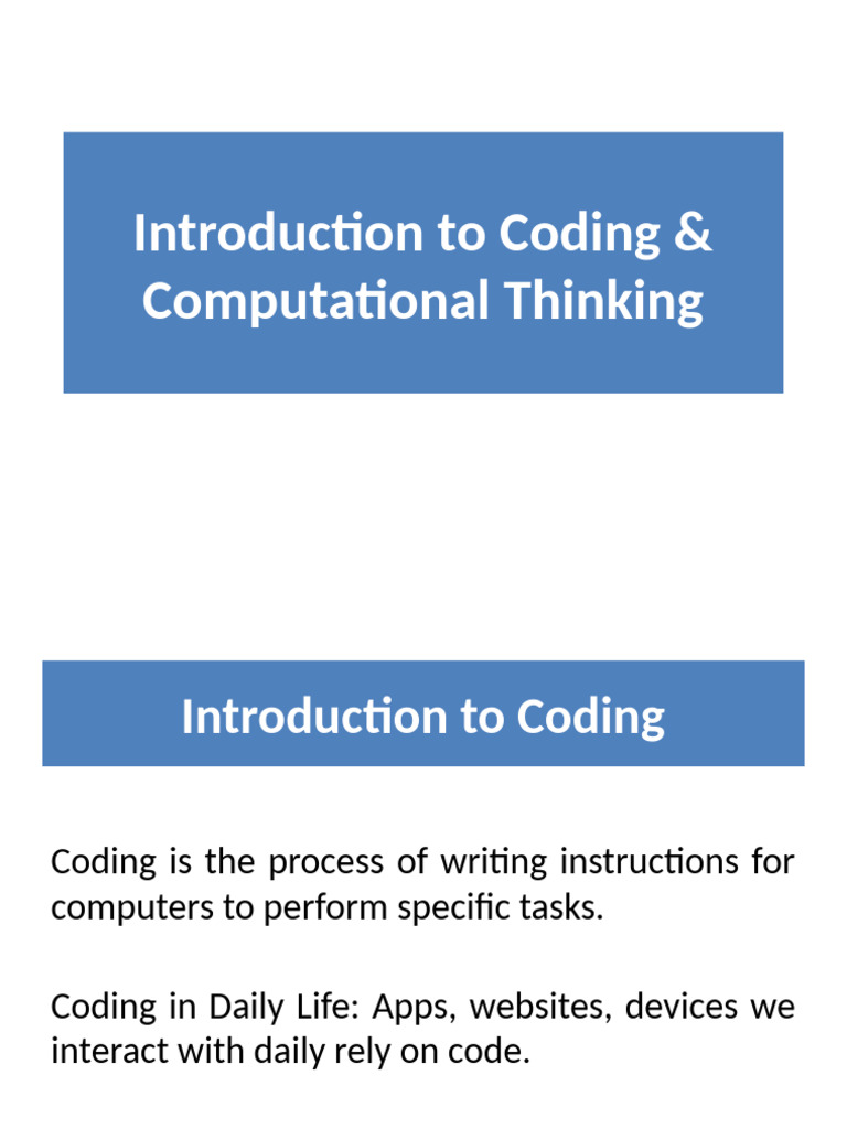 Introduction To Coding And Computational Thinking Lecture Slides Pdf Computer Programming