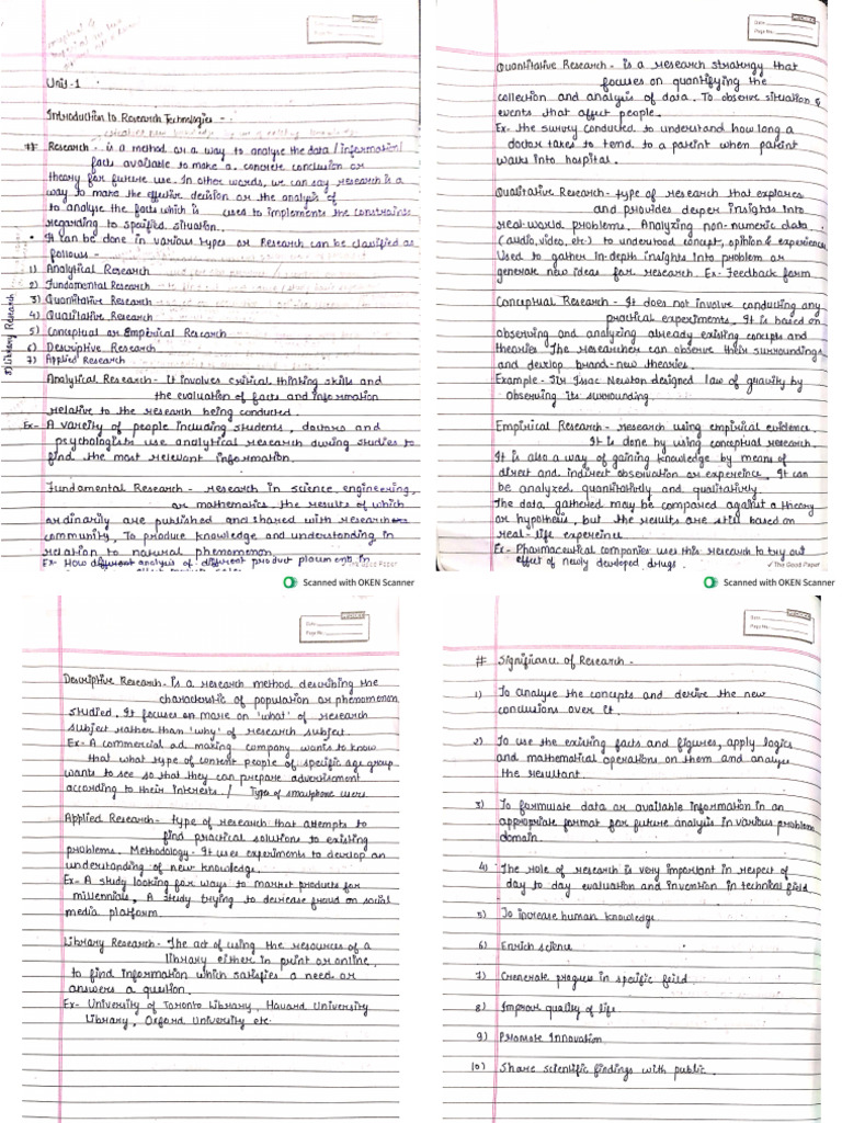 Research Notes Unit 1 and 2 New | PDF